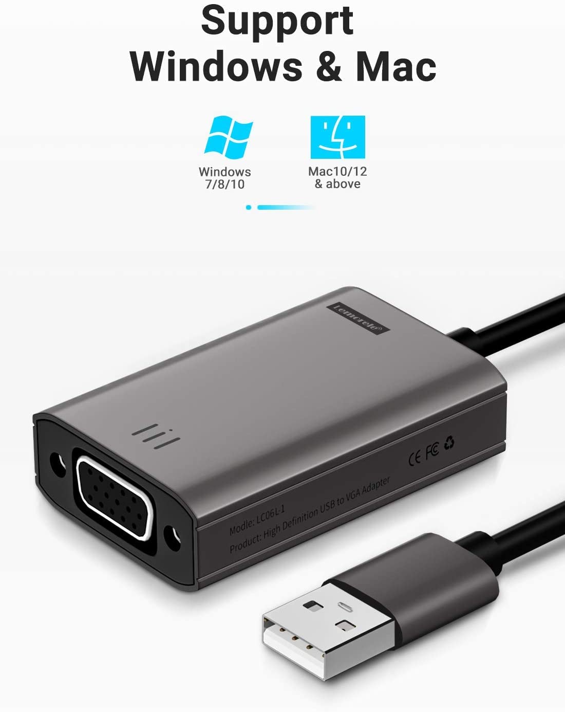 Lemorele USB to HDMI Adapter Compatible MacBook Pro/Air/Mini, HD 1080P HDMI USB Cable Adapter, HDMI USB Mac Adapter, Compatible with MacBook M1 / Windows 10/8/7 (Incompatible with Linux, Unix, Vista)