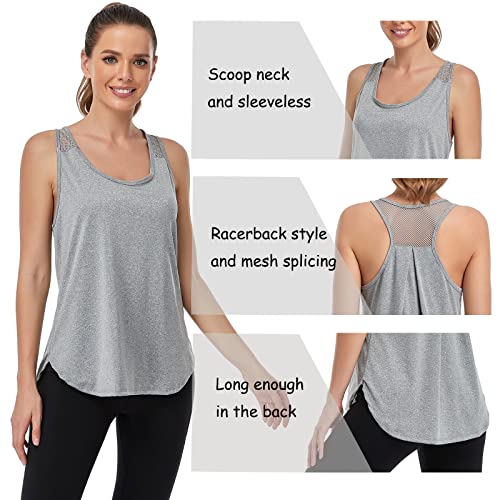 Heyitsmee Workout Tops Sleeveless Mesh Racerback Shirts for Women Athletic Activewear Yoga Gym Tank (Large, Black/Grey)