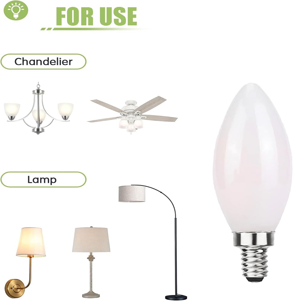 KODBPJ E12 Candelabra Light Bulbs Frosted Chandelier Light Bulbs 40watt Equivalent 3000K Warm White B11 Torpedo Tip Dimmable 4W LED Candle Light Bulbs (8)