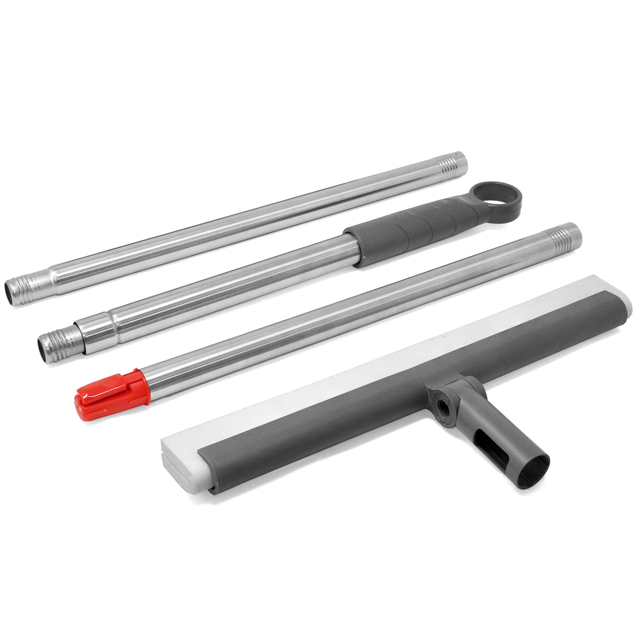 FAYINA Premium Dual-Blade Floor & Window Foam Squeegee 13.75 Inches with Stainless Steel Handle Extendable up to 56 Inches (for Smooth Surfaces)