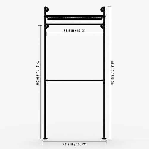 pamo industrial pipe clothing rack - CARLSSON - clothes rack for wardrobe, bedroom and as walk-in closet system. Sturdy clothing racks for hanging clothes I wall mounted heavy duty clothes rack