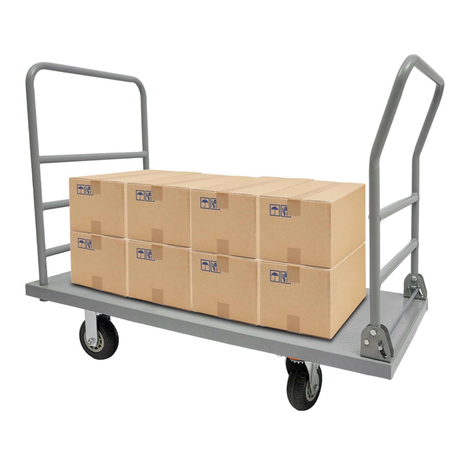 Platform Truck Cart, 48in x 24in Foldable Push Cart Dolly 2200LBS Capacity Steel Heavy Duty Moving Platform Trucks with 6'' Wheels Detachable Rear Guardrail (48in x 24in)