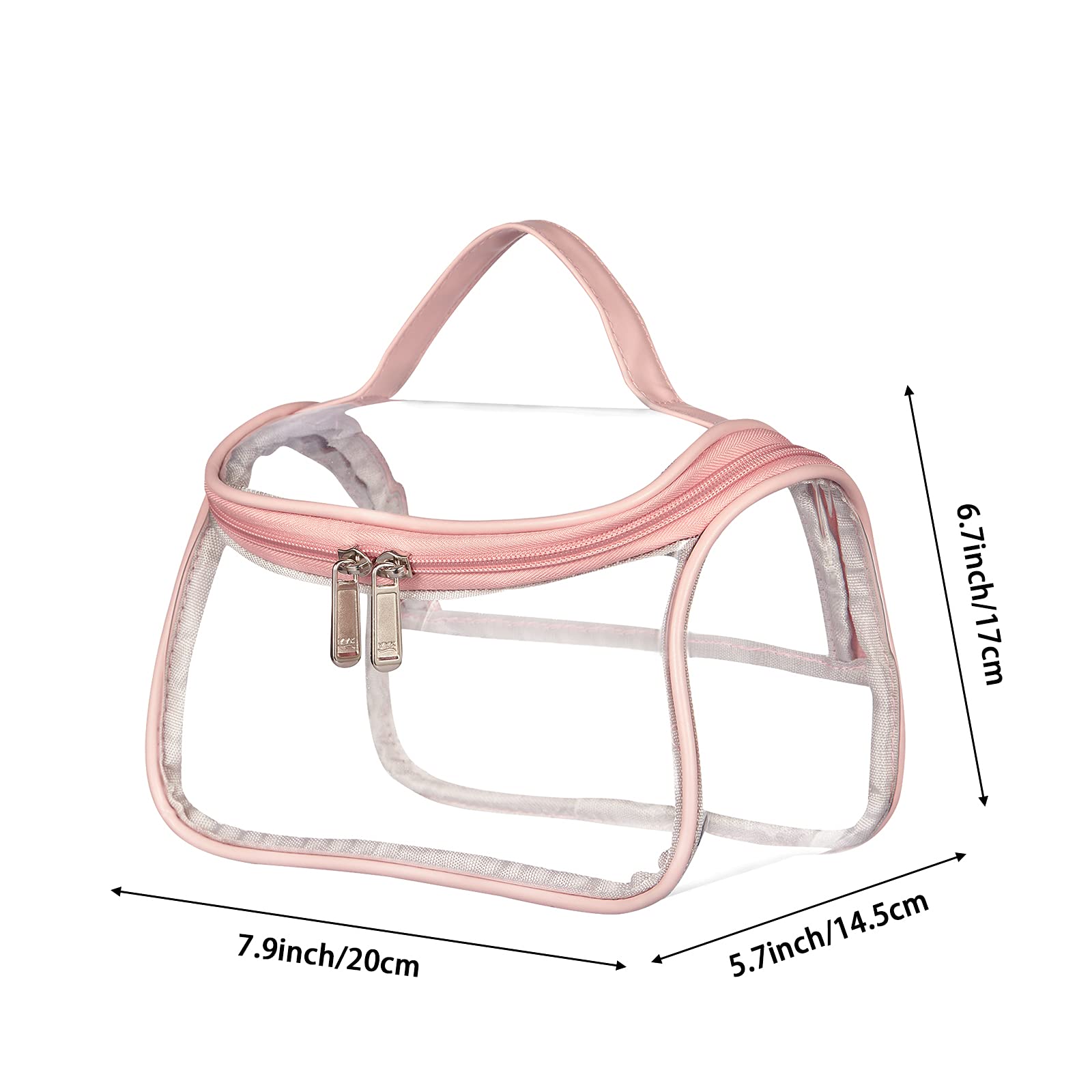 HAOGUAGUA Heavy Duty Clear Cosmetic Bag Waterproof Transparent Travel Makeup Toiletry Organizer Bag (Pink)
