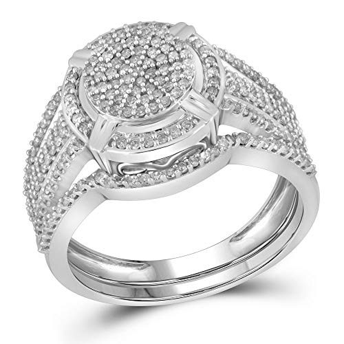 FB Jewels 10K White Gold Womens Round Diamond Cluster Bridal Wedding Engagement Ring Band Set 1/2 Cttw Size 7