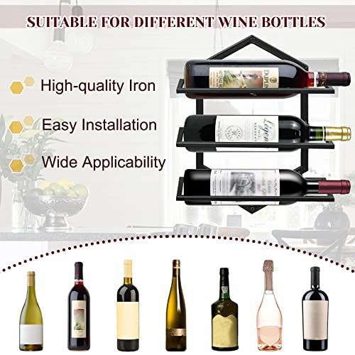 YALINKA 2Pcs Wall Mounted Wine Stemware Rack, Metal Hanging Wine Glass Display Holde Holds 3 Bottles, Elegant Storage for Kitchen Dining Room Bar Wine Cellar