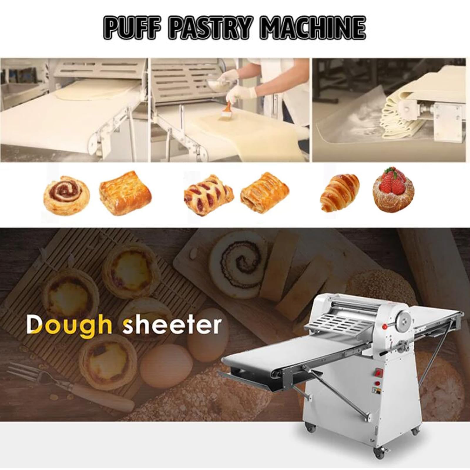 HayWHNKN Dough Sheeter Commercial Pizza Dough Roller Sheeter 20'' Reversible Foldable Dough Sheeter 0.06''-1.4'' Thickness Pasta Machine Croissant Pastry Danish Puff Pastry Bakery Roller 220V