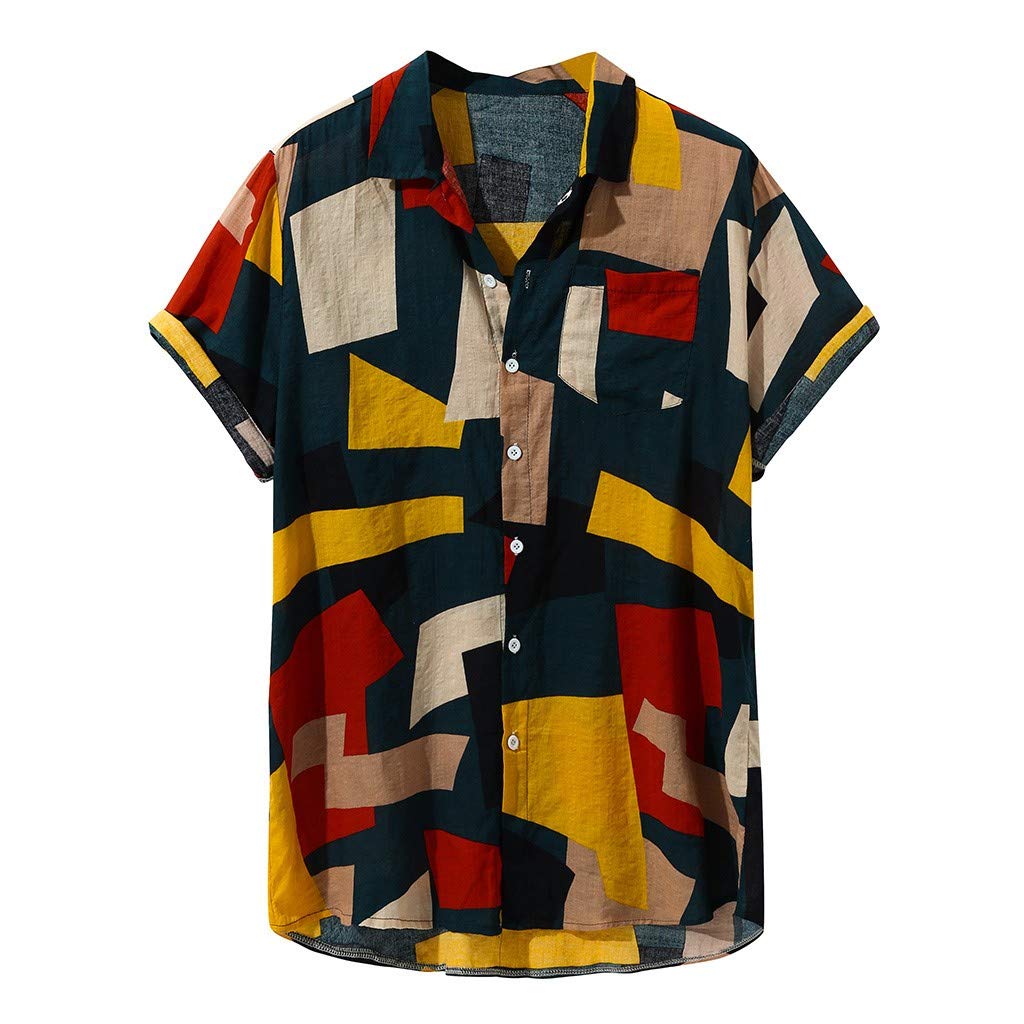 haoricu Men Shirts Multi Color Lump Chest Tee Short Sleeve Round Hem Loose Shirt with Pocket …