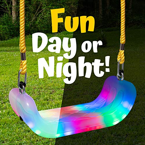 XDP Recreation Firefly LED Lighted Swing with 3 AA Batteries INCLUDED. Motion Sensored Kids Backyard Swingset, Porch or Tree Swing Seat Accessory, Plastic, Clear