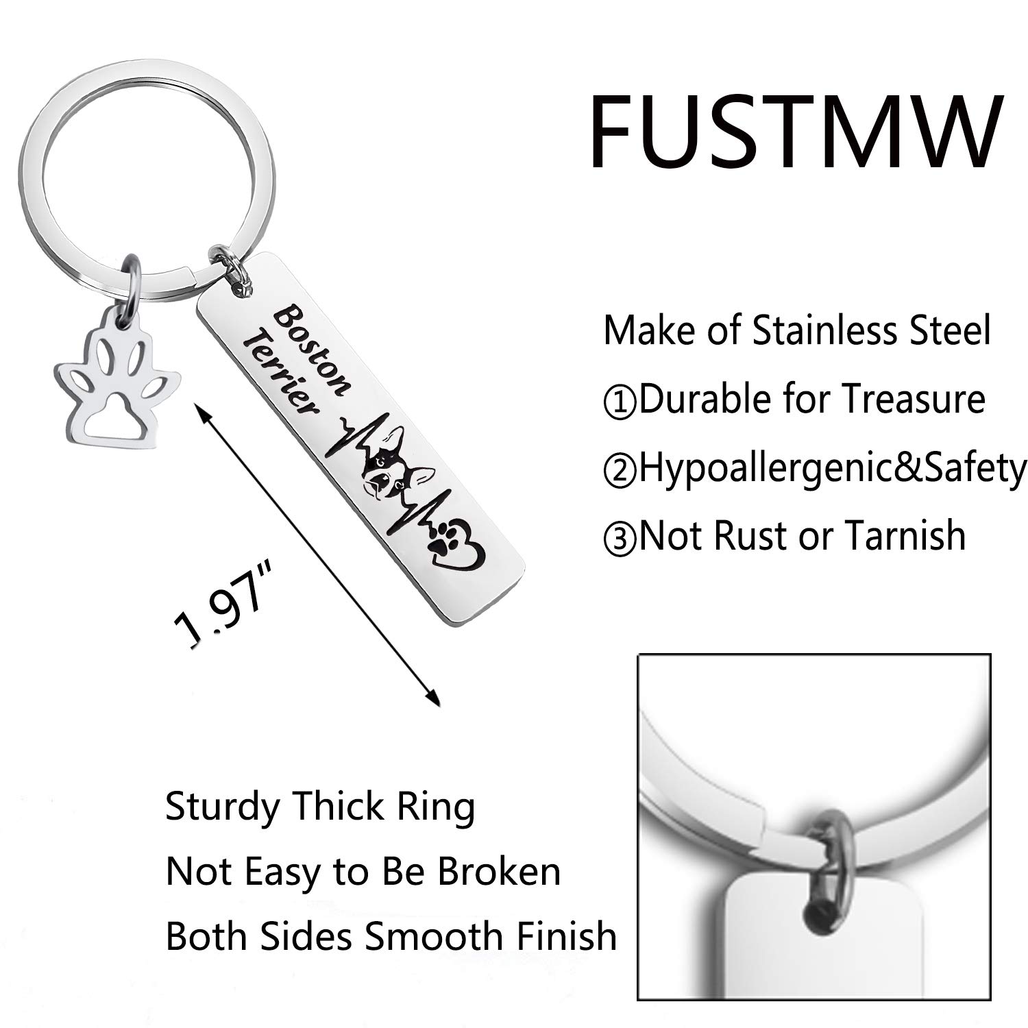 FUSTMW Dog Owner Keychain Boston Terriers,Boxer,Dachshund,Jewelry Golden Receiver,Pitbull Dog Lover Gifts Pet Rescue Gift (Boston Terriers)