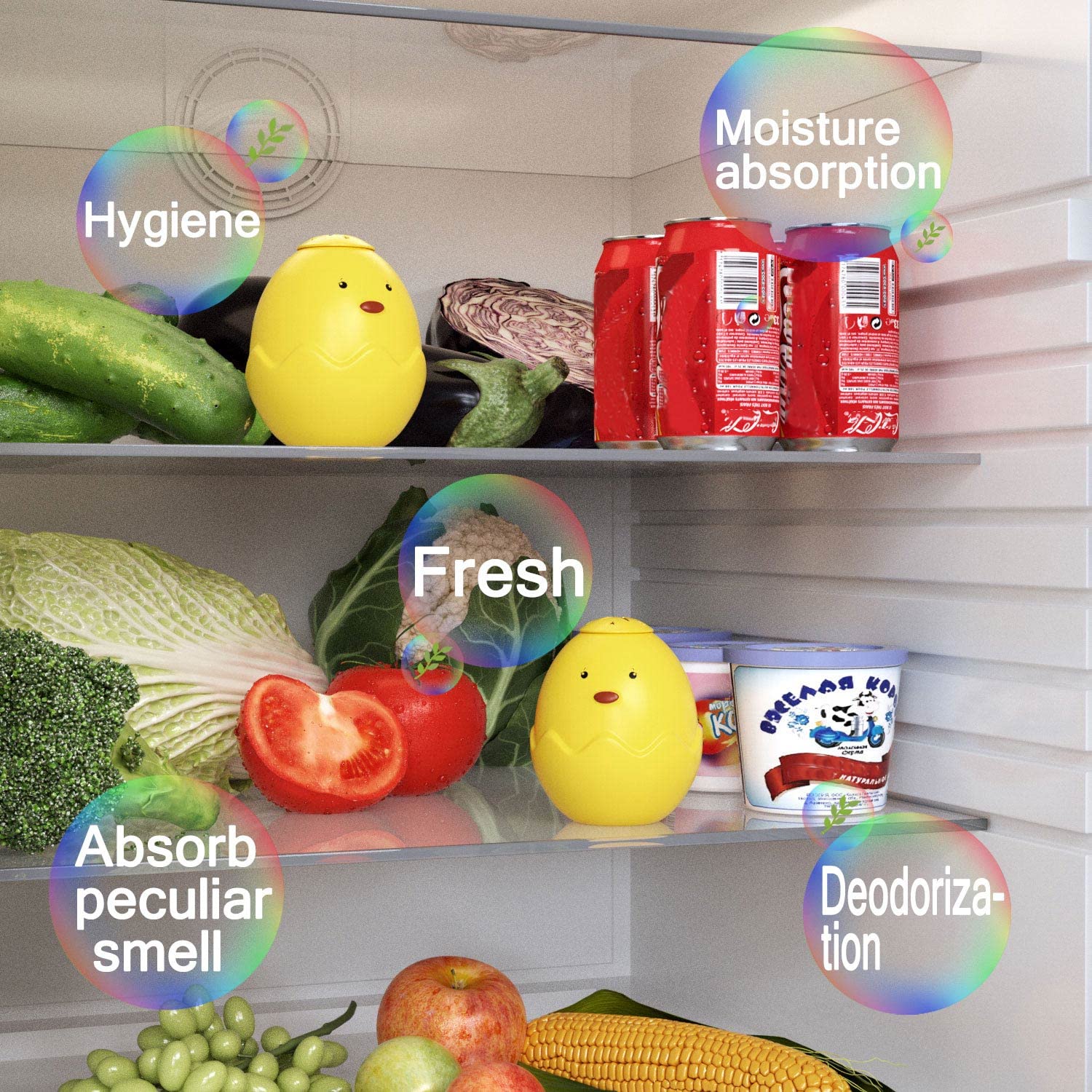 Fridge Deodorizer Fresheners Smell Odor Eliminator 2 Pack,Cute Chick Refrigerator Freezer Deodorizer Odors Absorbers Remover for Fridge,Car,Closet,Wardrobe(Yellow)