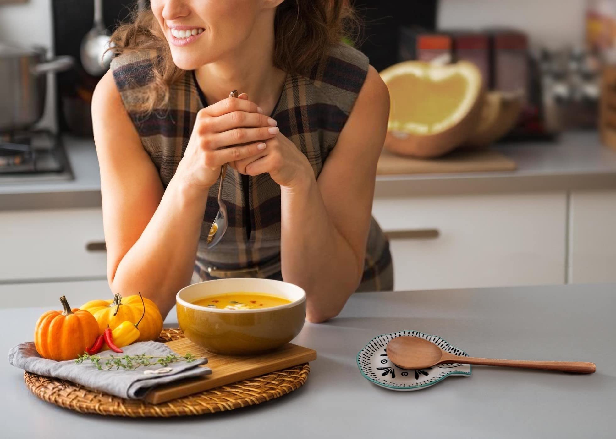 heart & home Ceramic Spoon Rest For Kitchen, Hand Stamped Spoon Holder For Stove Top, Kitchen Utensil Spoon Rest, 5.5‘’L