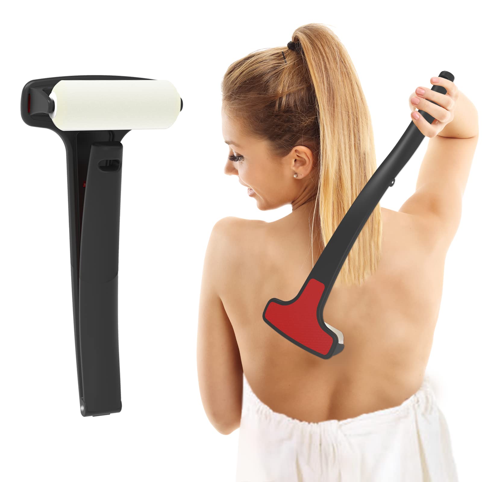 Lotion Applicator for Back & Feet & Body Folding Long Handle 2 Replaceable Foam Rollers Moisturizer Sunscreen Pain Relieving Cream Medicine Self Tanner Back Applicator Wand for Women Men Elderly