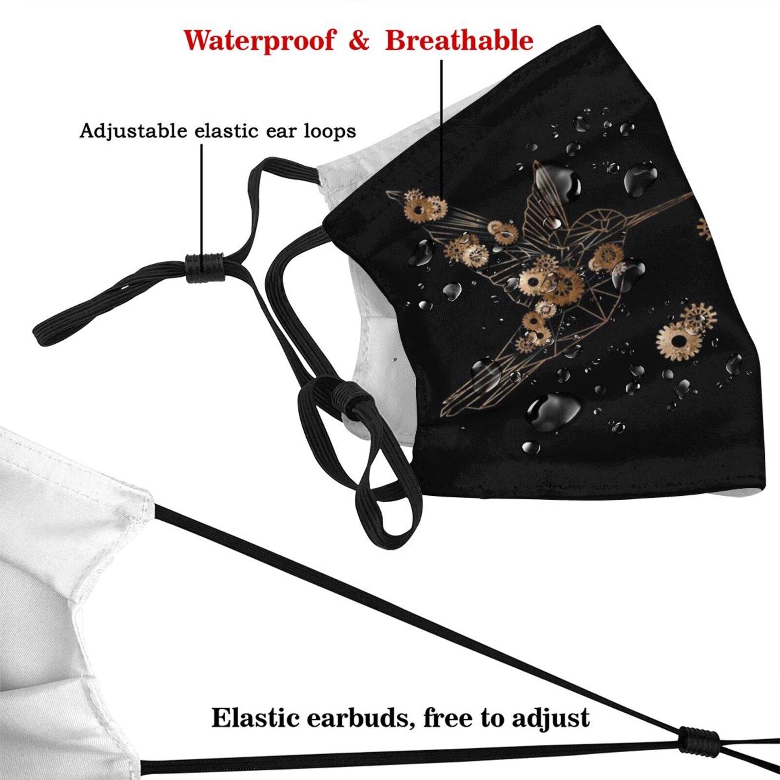 Golden Steampunk bird Face Mask,Comfortable Balaclavas Reusable Bandana Adjustable Scarf For Adult (With 2 Filters)