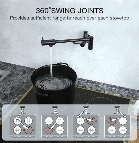 IMLEZON Pot Filler Faucet Stainless Steel Commercial Wall Mount Kitchen Sink Faucet Folding Stretchable with Single Hole Two Handles Black
