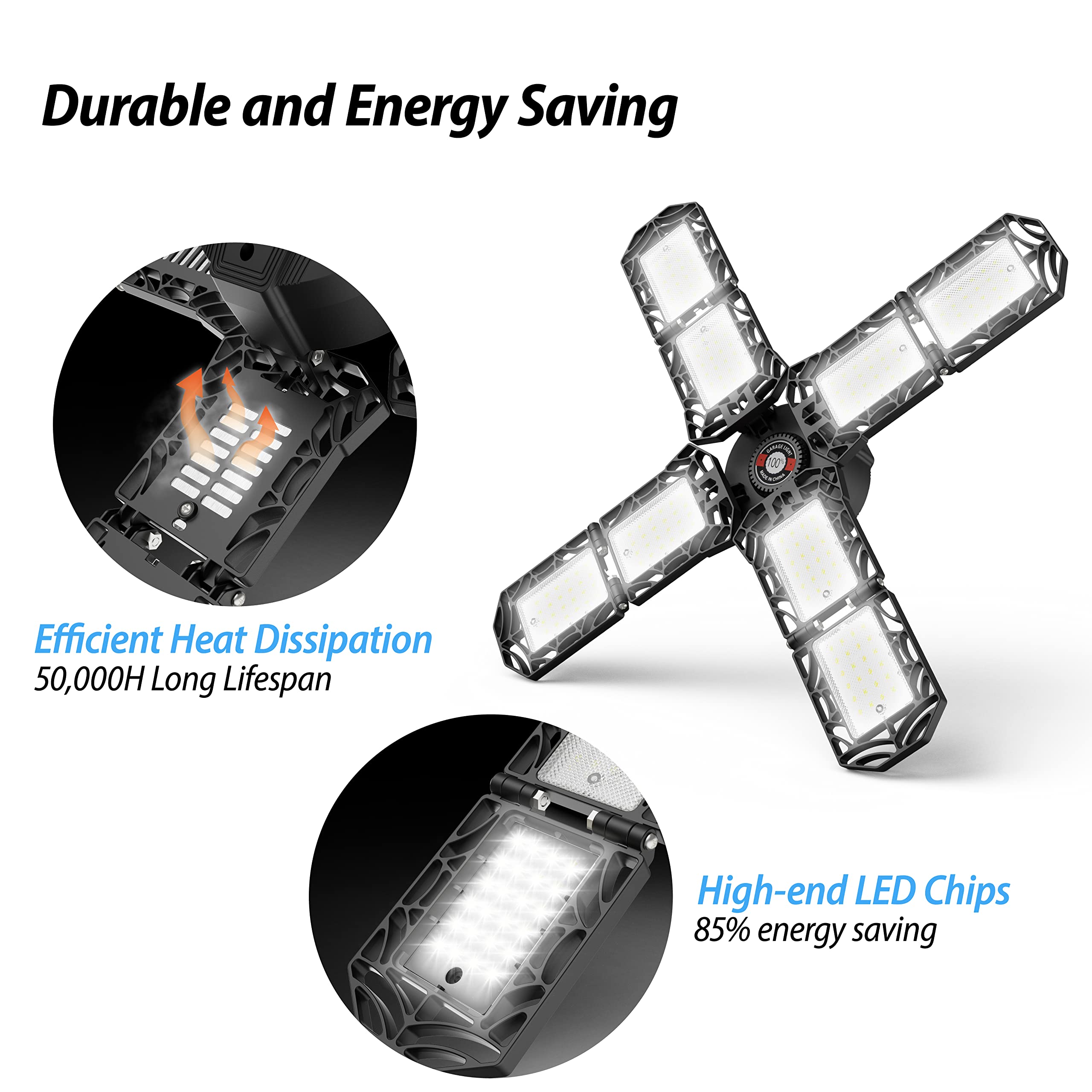 Garage Light, 150W LED Garage Light 15000LM 6500K Deformable Led Garage Lights with E26/E27 Screw Socket, Led Ceiling Light for Warehouse Attic Garage