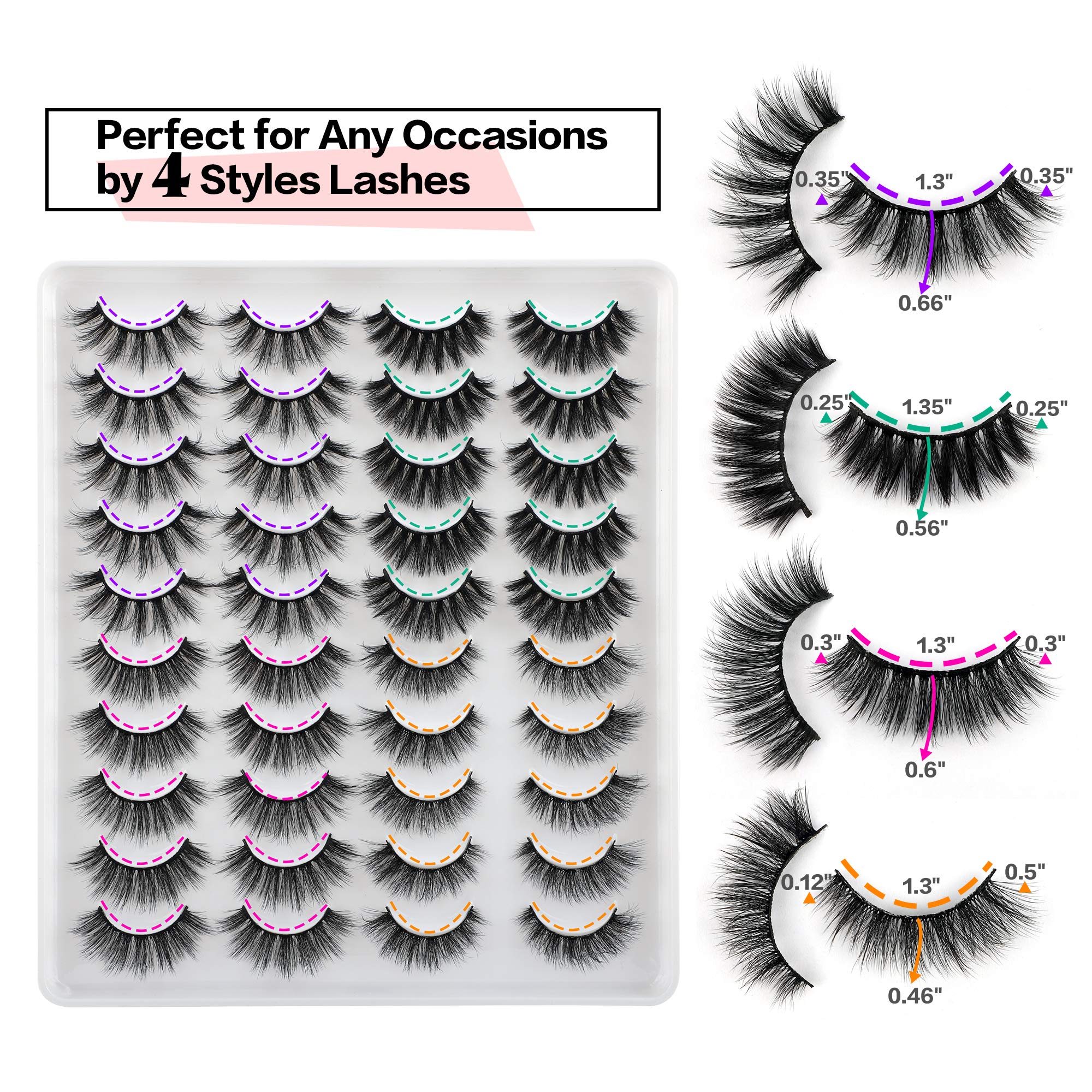 JIMIRE 20 Pairs False Eyelashes 4 Styles Fluffy Eyelashes Pack 3D Volume Faux Mink Lashes Packs