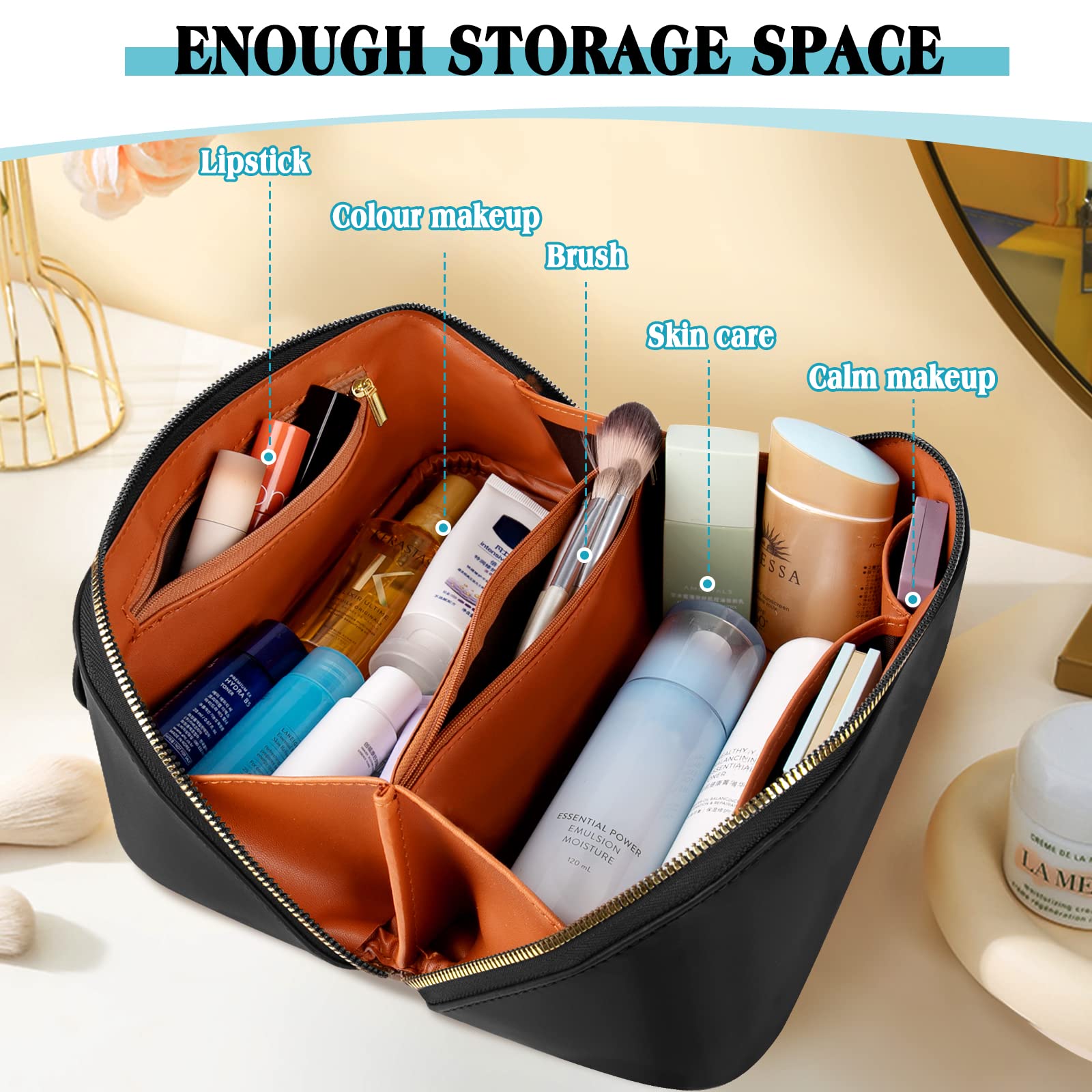 HUANLANG Travel Bag Large Capacity Waterproof PU Leather Organizer Bag for Women