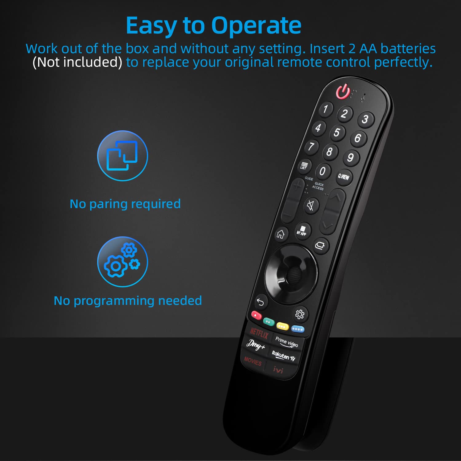 Gvirtue Universal Remote Control for LG Smart TV Magic Remote, Replacement for All LG LED OLED LCD Smart TVs, with Buttons for Netflix, Prime Video, Disney Plus, Rakuten TV