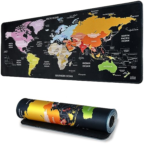 XGB World Map Extended Large Gaming Mouse Pad, 31.5x11.8 Inch Big XL Mousepad with Seamed Edges, Keyboard Pad, HD Printing, Non-Slip Rubber Base, Waterproof, Desk Mat Pad for Home, Office, Gaming