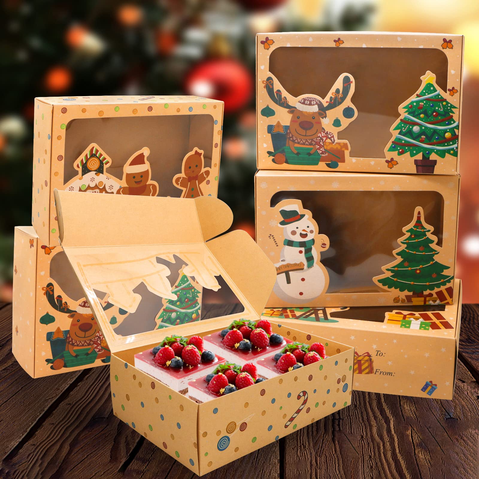 Hifunwu 12 PCS Christmas Cookie Boxes Christmas Treat Boxes with Window for Pastries, Cupcakes, Cookies, Brownies, Donuts Gift-Giving