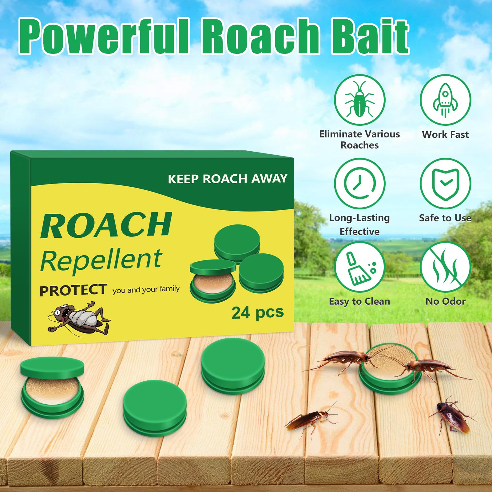 LUOJIBIE Roach Killer Indoor Infestation, Cockroach Killing Traps Indoor/Outdoor, Quick Catch Roach Bait Station for Small & Large Roaches, Roach Repellent, Effectively Roach Control Gel -12P