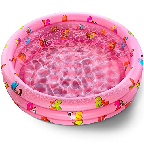 Inflatable Kiddie Pool for Kids - Kids Pools for Backyard - Swimming Pool for Kids, Toddlers, Baby - 3 Ring Pools for Inside and Outside - Durable Material with Soft Blow Up Bubble Botton, Pink