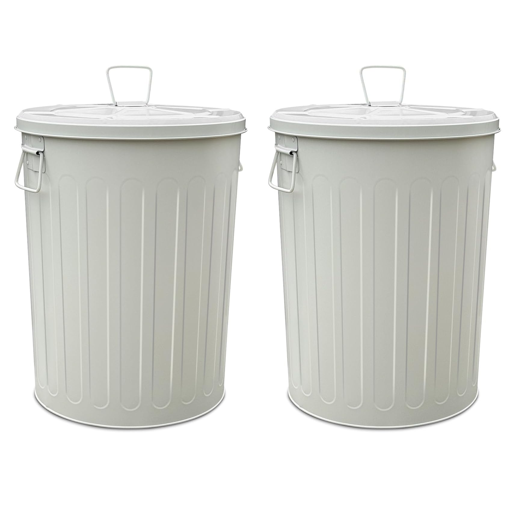 Plexon 2 Pack 20-Gallon Beige Galvanized Steel Round Trash Can with Lid Powder Coated Metal, Indoor and Outdoor Use, Durable Construction, Retro Design, Stylish