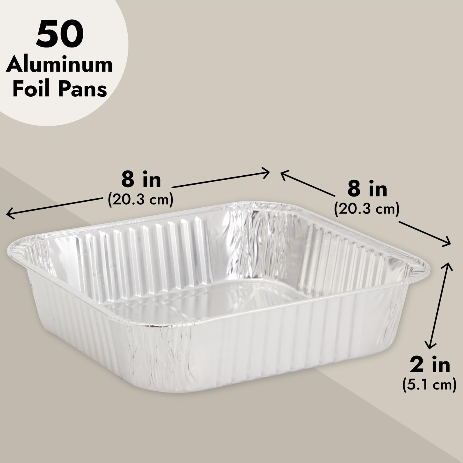 Stockroom Plus 50 Pack 8x8 Disposable Aluminum Foil Pans for Baking, Square Trays for Meal Prep