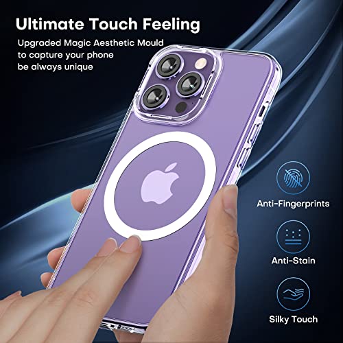 TAURI [5 in 1 Magnetic Case for iPhone 14 Pro [Military Grade Drop Protection] with 2X Screen Protector +2X Camera Lens Protector, Transparent Slim Fit Designed for Magsafe Case-Clear