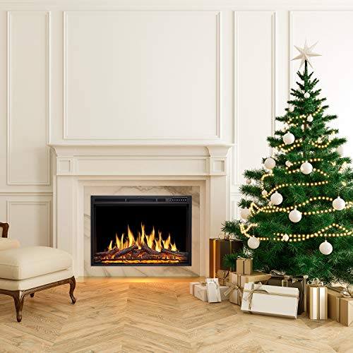 R.W.FLAME Electric Fireplace Insert 37Inch with Adjuatble Flame Colors, Log Colors, Flame Speed and Brightness, Remote Control, 750W/1500W