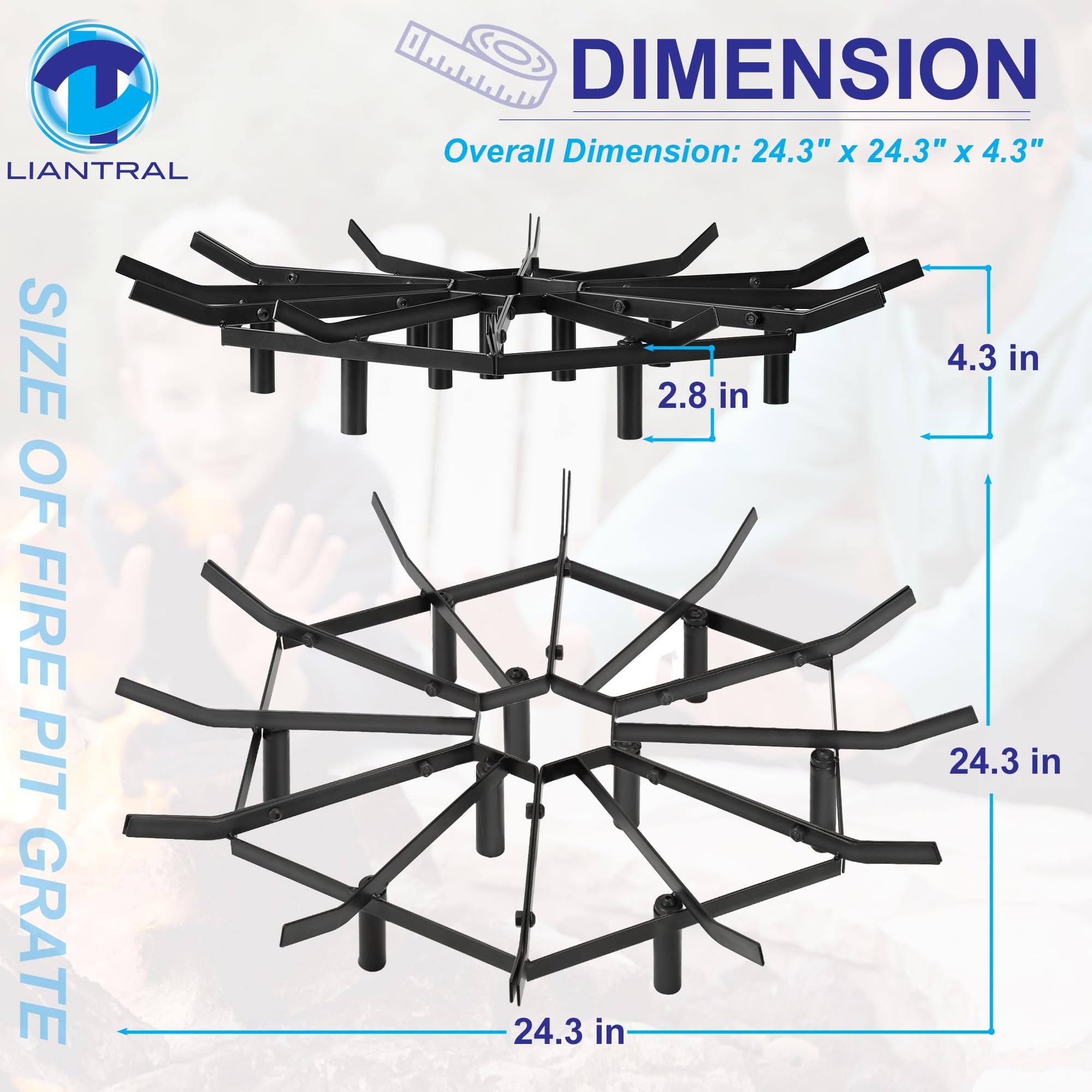 LIANTRAL 24in Fire Pit Grate, Fireplace Round Log Stove Rack Wood Grate for Indoor Outdoor Patio Firewood Burning Rack