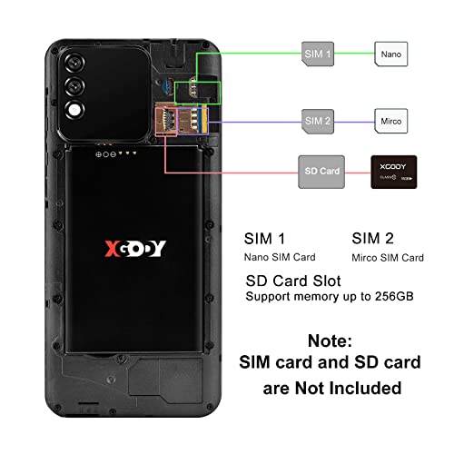 Xgody X60 Pro Unlocked Smartphones, 6.5 Inch Android 9.1 OS Cheap Cell Phones, 2022 4G Dual 5MP Camera and Dual SIM Phones, 3000mAh Massive Battery, Face Recognition (Blue)