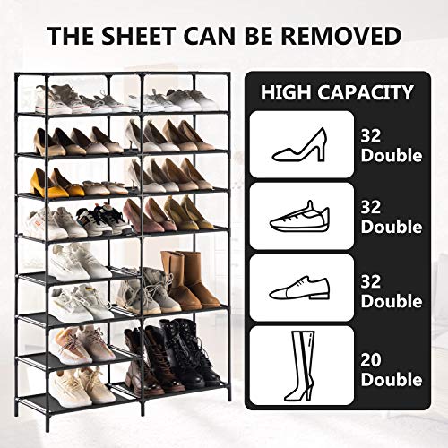 YOUDENOVA Shoe Rack, 9 Tier Boot Rack Storage for Closet Entryway, Large Shoe Shelf, Stackable Shoes Organizer for 32 Pairs(Black)