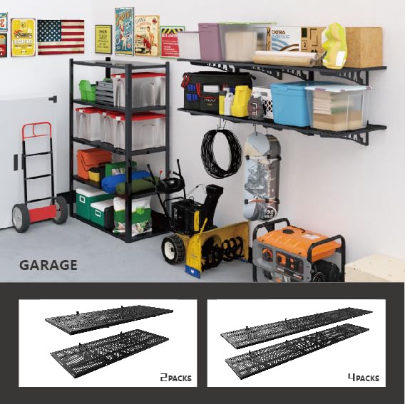 PAOKE New Type Garage Wall Shelving, Sturdy Heavy Duty Floating Shelves, 4 Pack Weighs up to 1000 lbs, Great Option for Saving Space in The Garage (2x3ft Black 4Pack)