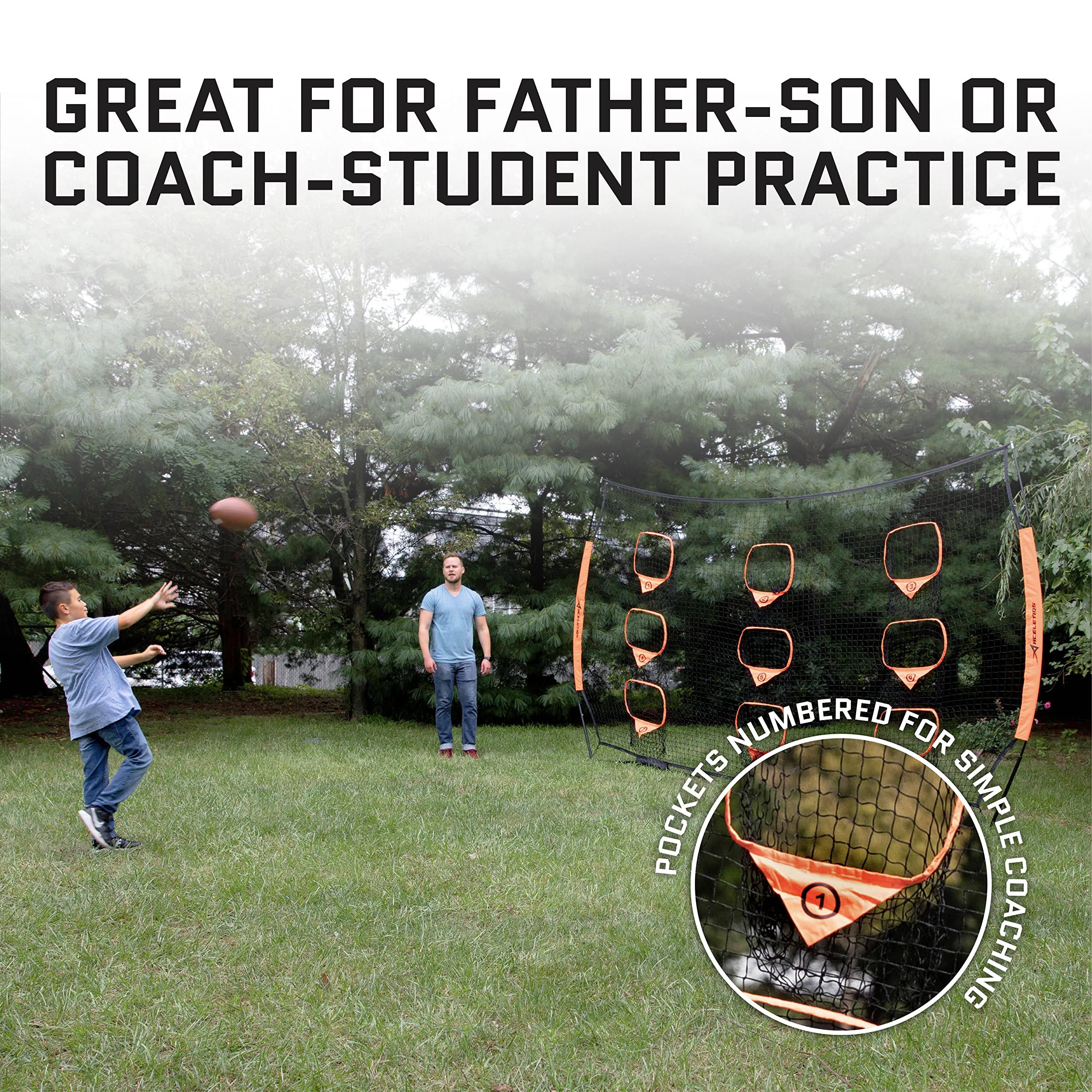 Football Throwing Net | Portable Football Gear | Quarterback Throwing Practice Net | Improve Passing Accuracy | 12ft x 8ft with 9 Pockets [Carry Bag Included]