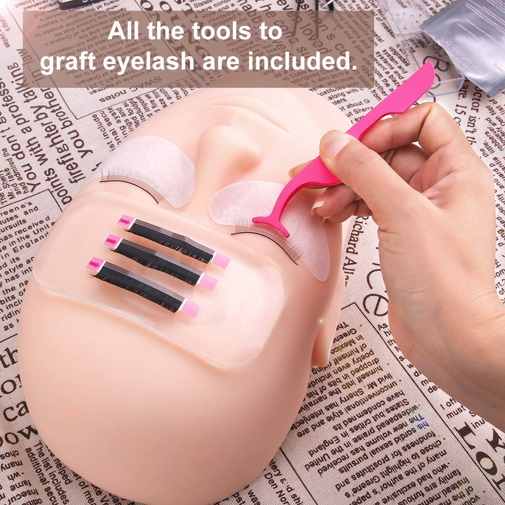 False Eyelash Extension kit, MYSWEETY 19PCS Professional Eyelashes Kit with Flat Mannequin Head, Lash Practice Kit Eyelash Grafting Training Tool Kit for Beginners Makeup Practice Eye Lashes Graft