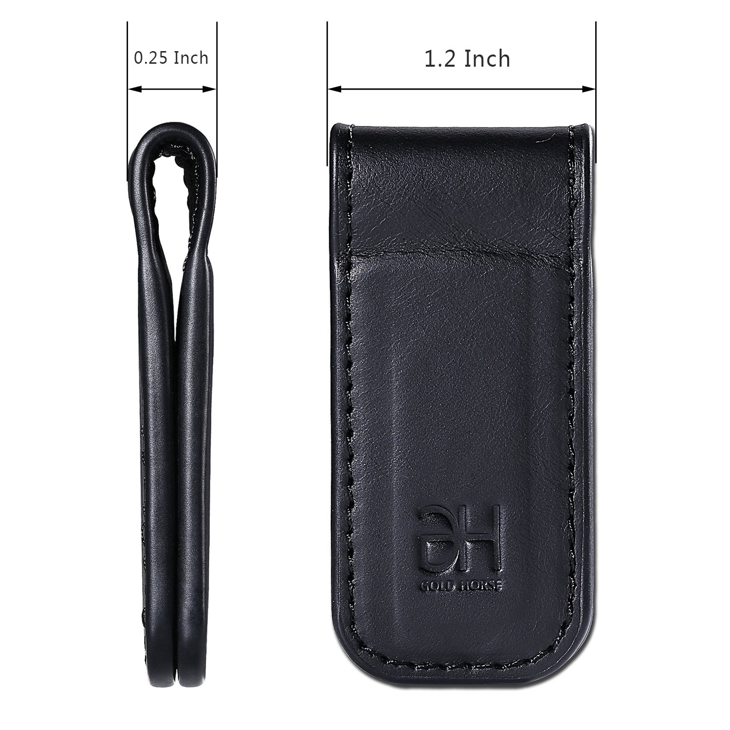GH GOLD HORSE Slim Magnetic Money Clip Genuine Leather Business Card Holder for Men, Black