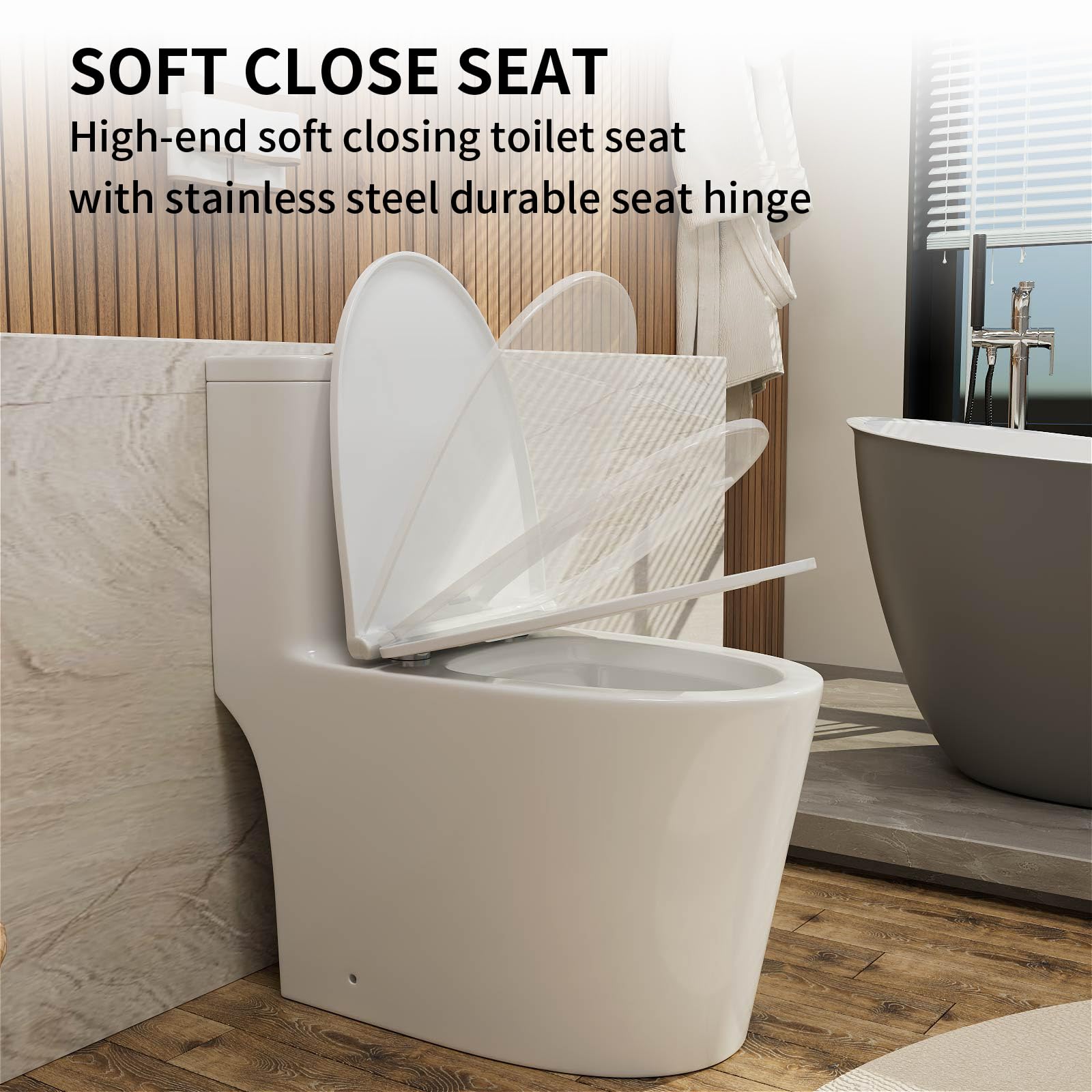Dual Flush Elongated Standard One Piece Toilet with Comfortable Seat Height, Powerful & Quiet Dual Flush Modern Toilet, 12'' Rough-In, Glossy White,6636