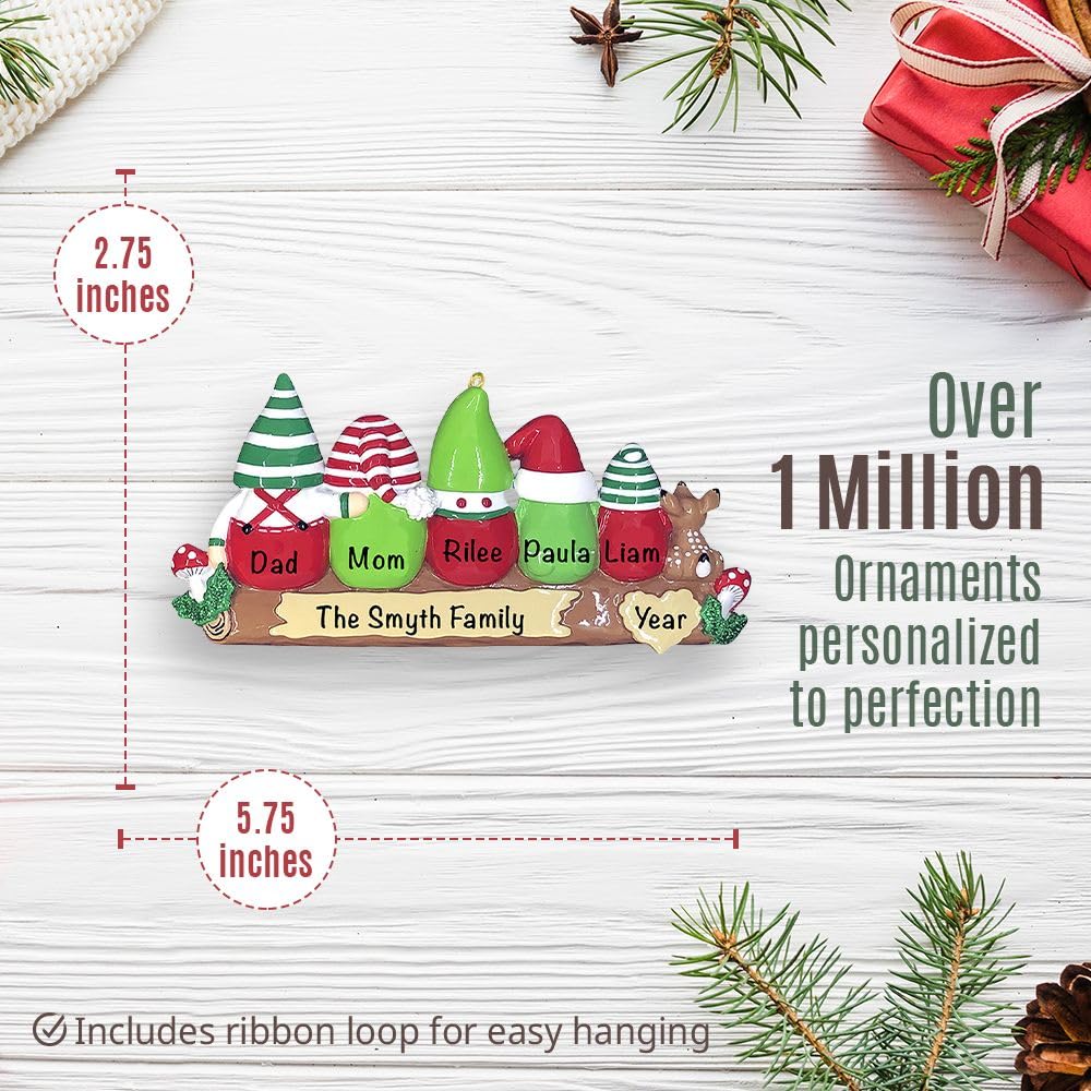 Family Personalized Christmas Ornaments 2023 - Fast & Free 24h Customization β Gnomes Family of 5 Christmas Decorations with Name - Comes Gift-Wrapped - Precious Moments