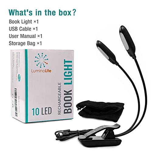 Dual Heads Rechargeable Book-Light for Reading at Night in Bed, Warm/White Reading Light with Clamp, 180° Adjustable Mini Clip on Light, Lightweight Eye Care Book Light Perfect for Readers & Kids