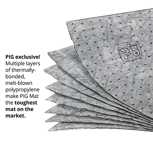 New Pig Premium Absorbent Mat Pads | 100 Oil Absorbent Pads | The Original Pig Mat | 15" x 20" Oil Pads | Each Pad Absorbs 28 oz | Total Absorbency is 22 Gallons | 100-Count | MAT203