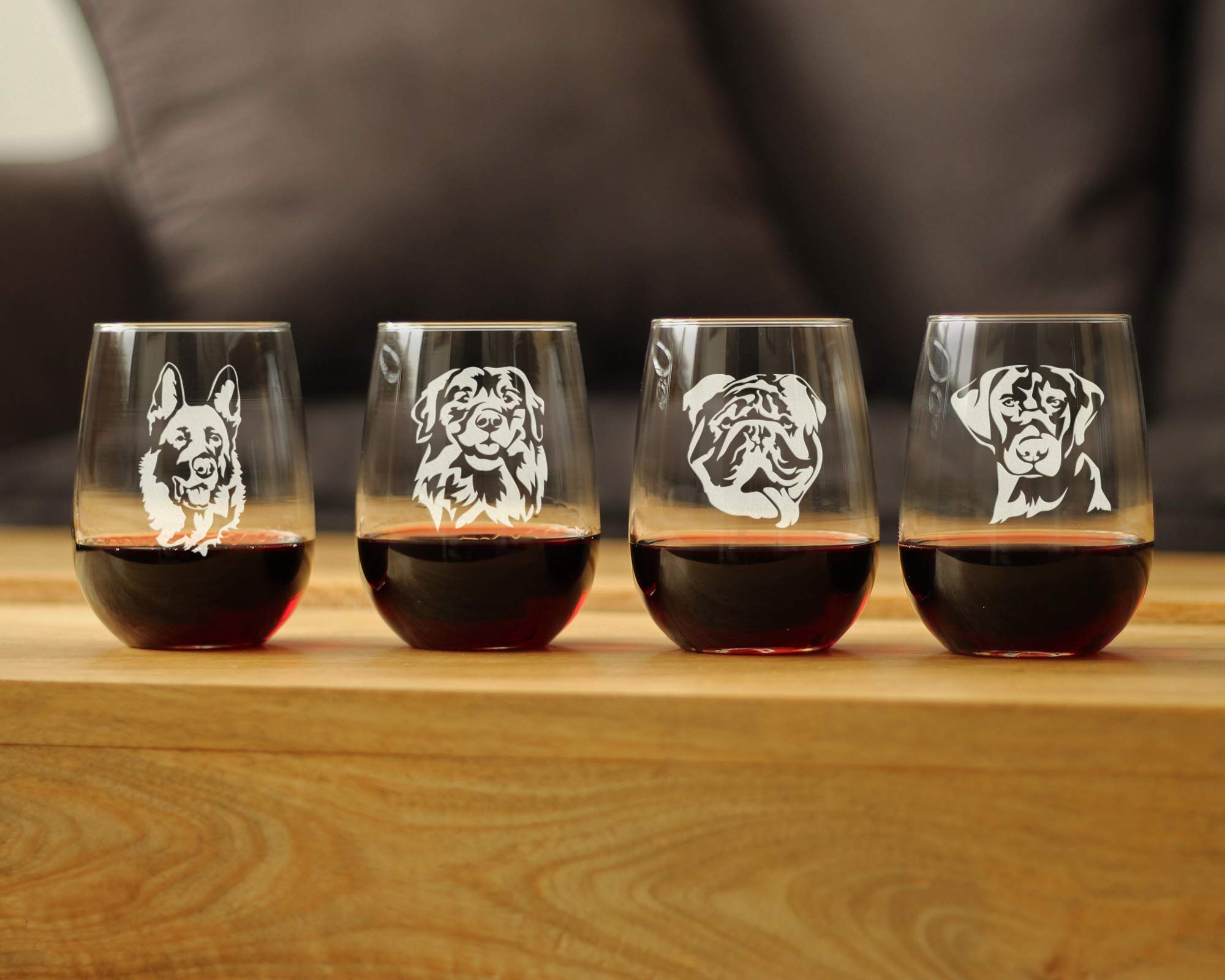 German Shepherd Happy Face Stemless Wine Glass - Cute Gifts for Dog Lovers with German Shepherds - Large Glasses