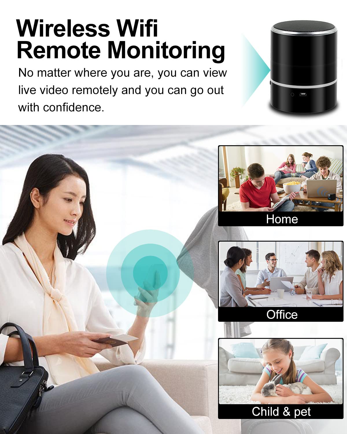 HD 1080P WiFi Bluetooth Speaker Hidden Spy Camera, 2 In 1 Bluetooth Music Player Wireless Security Nanny Cam with Phone App Remote Viewing / Motion Detection, Rotating Angle of View 180° No Audio
