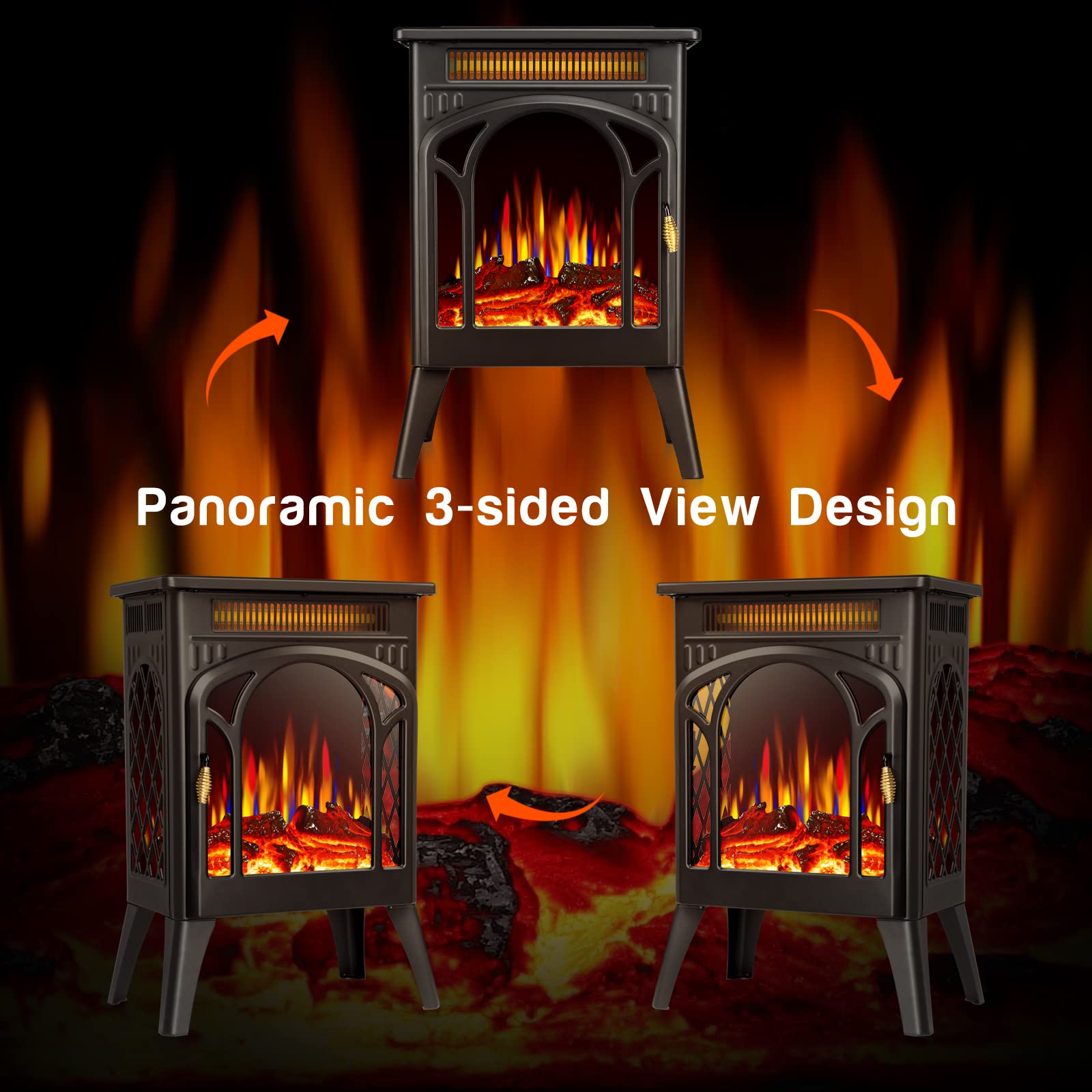 Electric Fireplace Heater 17inch Portable Electric Fireplace Heater Indoor,Black