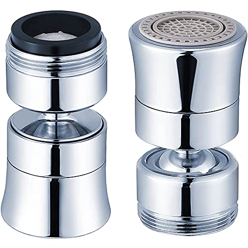 Kitchen Sink Faucet Aerator 360° Swivel 2 Spray Function Soft Bubble Stream/Strong Sprayer Faucet Tap Aerator Replacement Chrome 1.8GPM Flow Rate 15/16-27UNS-2A- Male Thread(One Piece)
