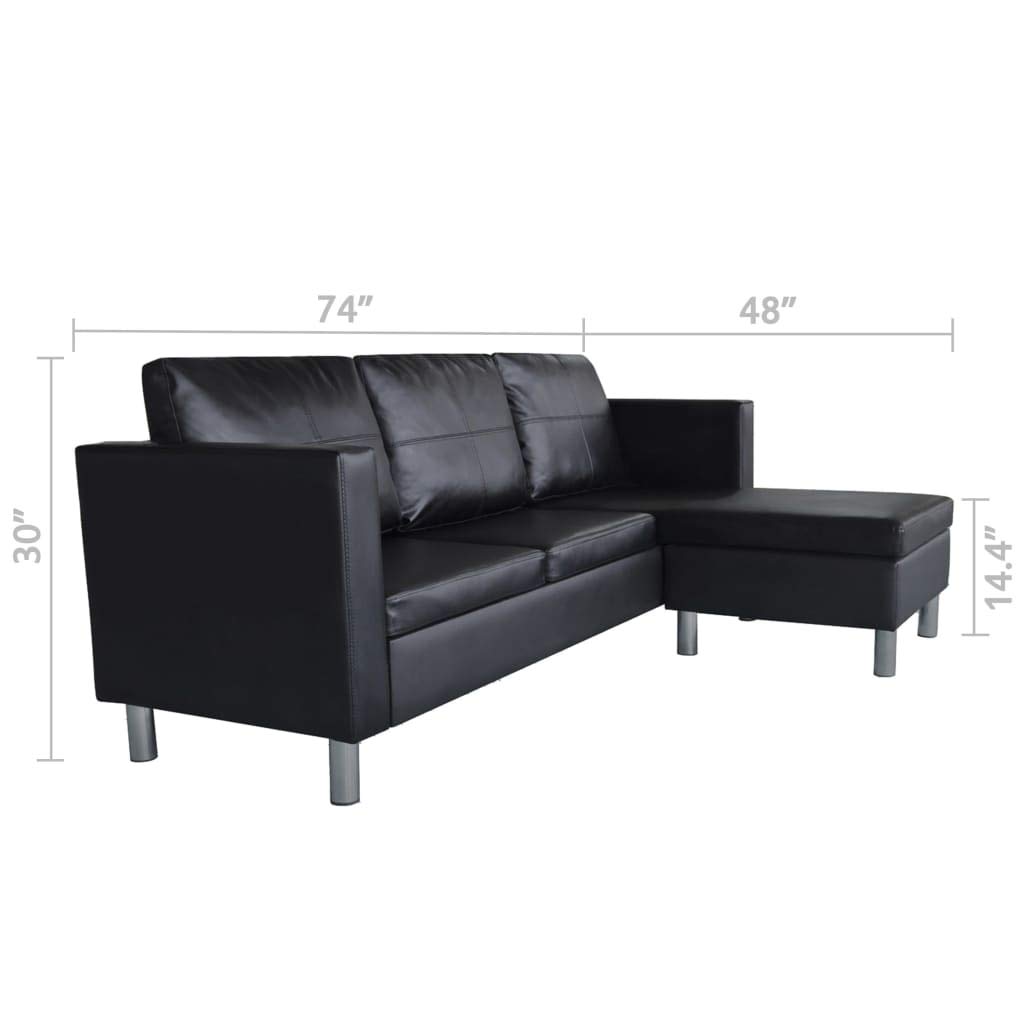 FAMIROSA Chesterfield 3-Seater Sofa Artificial Leather Upholstered L-Shaped Sectional Sofa Couch for Living Room, Home, Office Furniture 74" x 48" x 30.3"