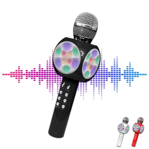 Handheld Karaoke Microphone for Kids and Adults, Wireless Bluetooth 5.0 Microphones, Remix and Playback Functions, Piano Finish Colorful Flashing LED Lights, Sing and Play Along, 5 Hour Battery Life