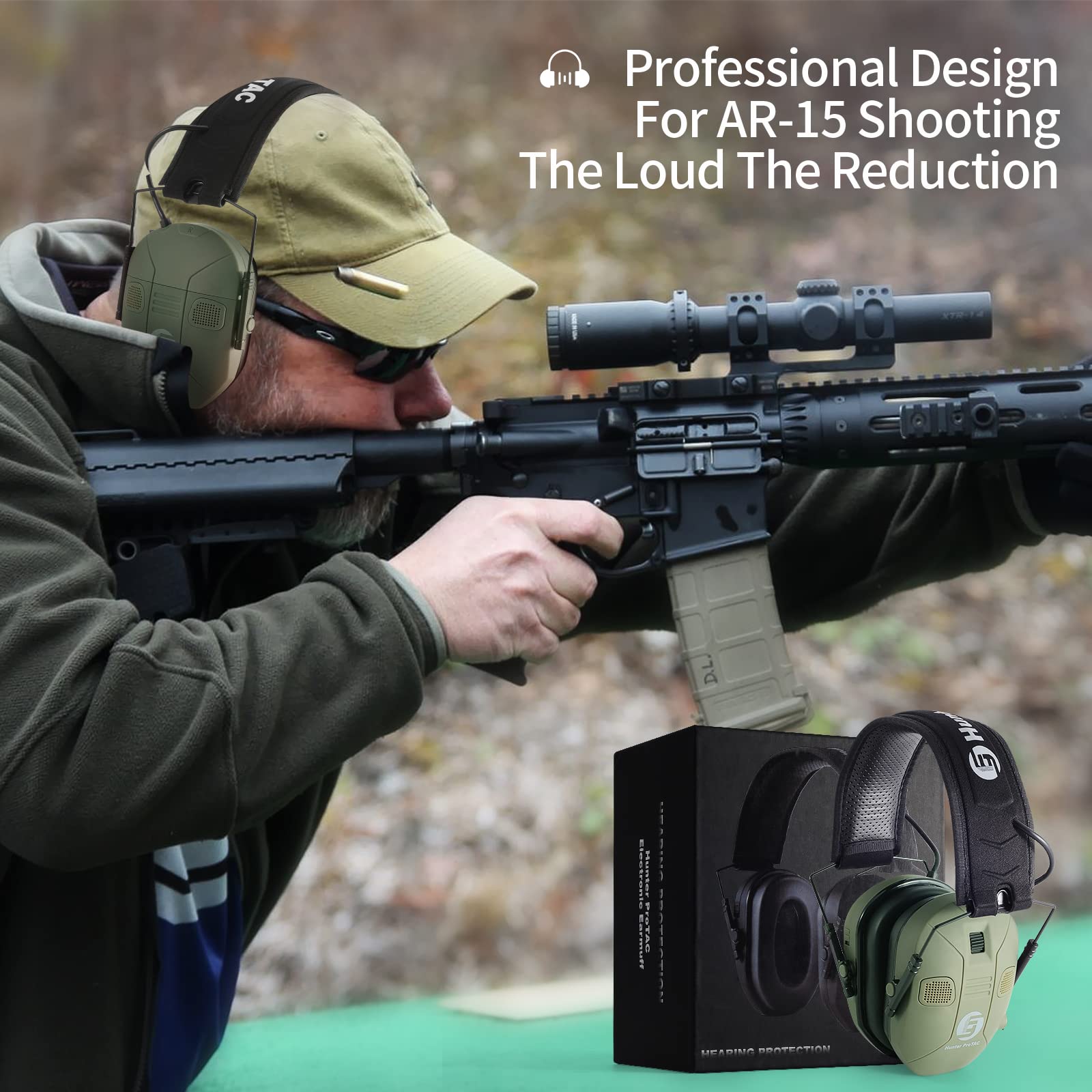 FUYOU Electronic Shooting Ear Protection, NRR 26dB Noise Reduction Slim Compact Folding Hearing Protection, Shooting Ear Muffs