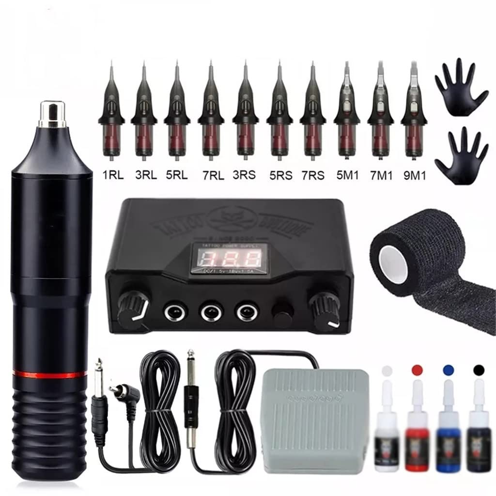 LUKEO Tattoo Machine Kit Complete Rotary Pen Set Tattoo Cartridge Needles for Permanent Makeup Eyebrow Tattoo Body Artist (Color : White-Dinosaur Doodle4)