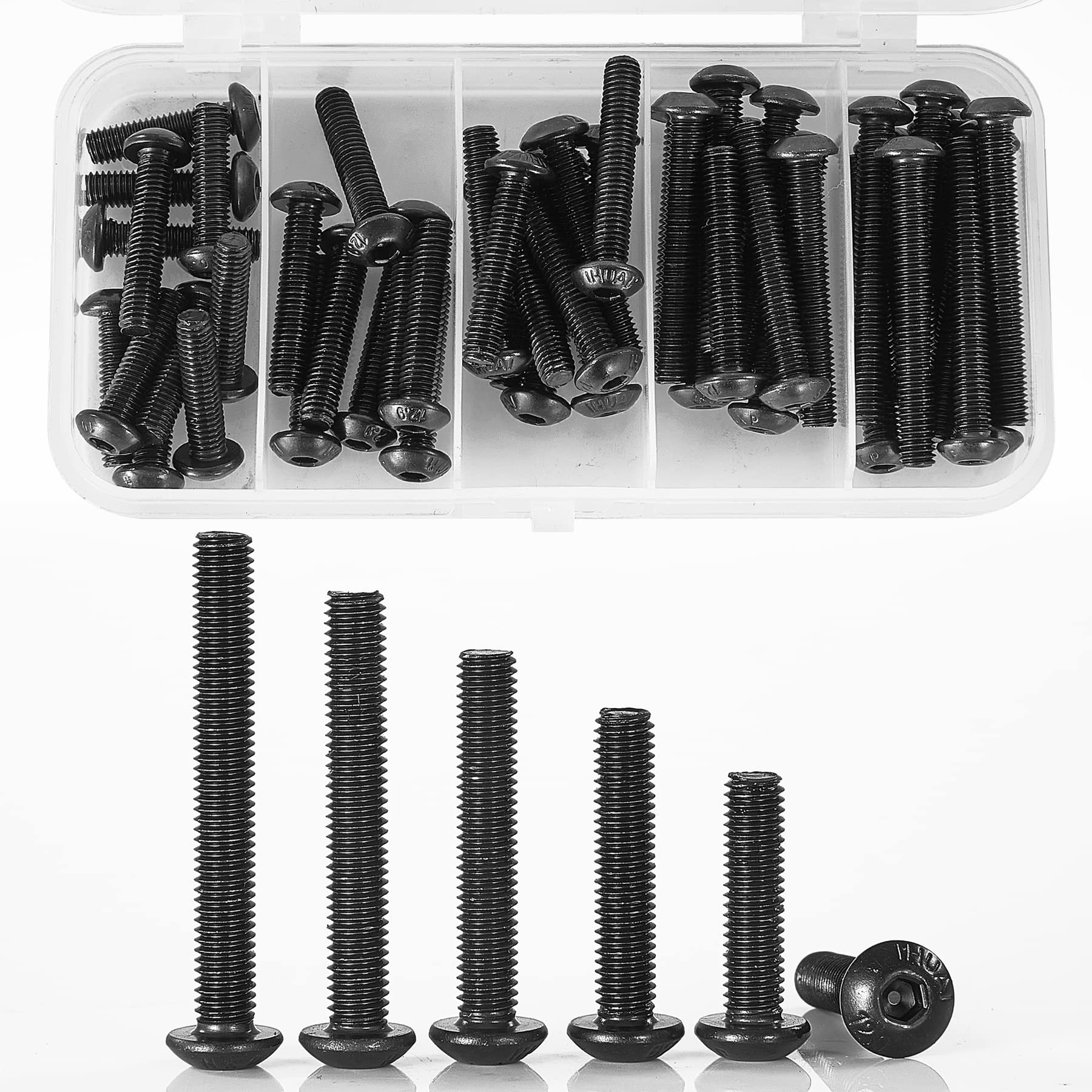 GUTEBANG M5 x 8mm 12mm 16mm 20mm 25mm Button Head Socket Cap Screws Bolts, 10.9 Grade Alloy Steel, Allen Hex Drive, Black Oxide Finish, Metric Fully Threaded, 50PCS